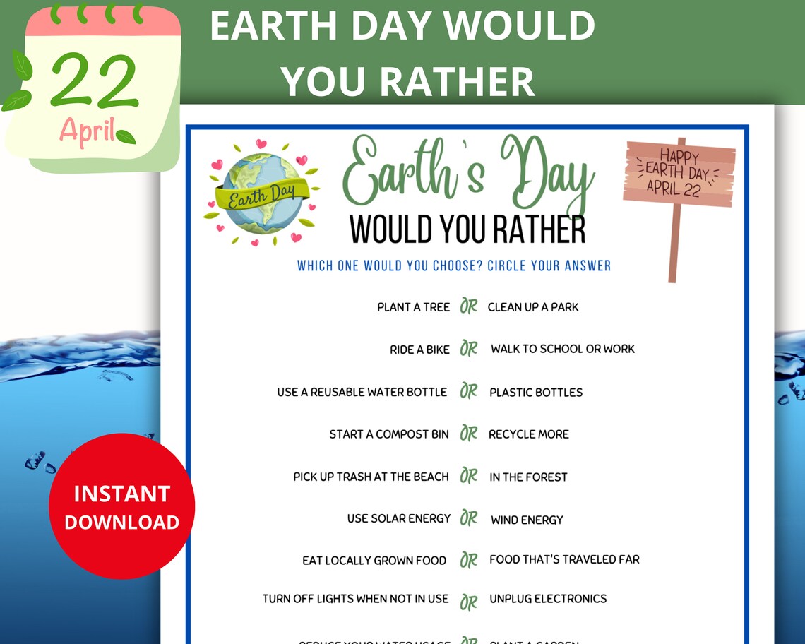Earth Day Would You Rather Game, This or That Game,earth Day Activity ...