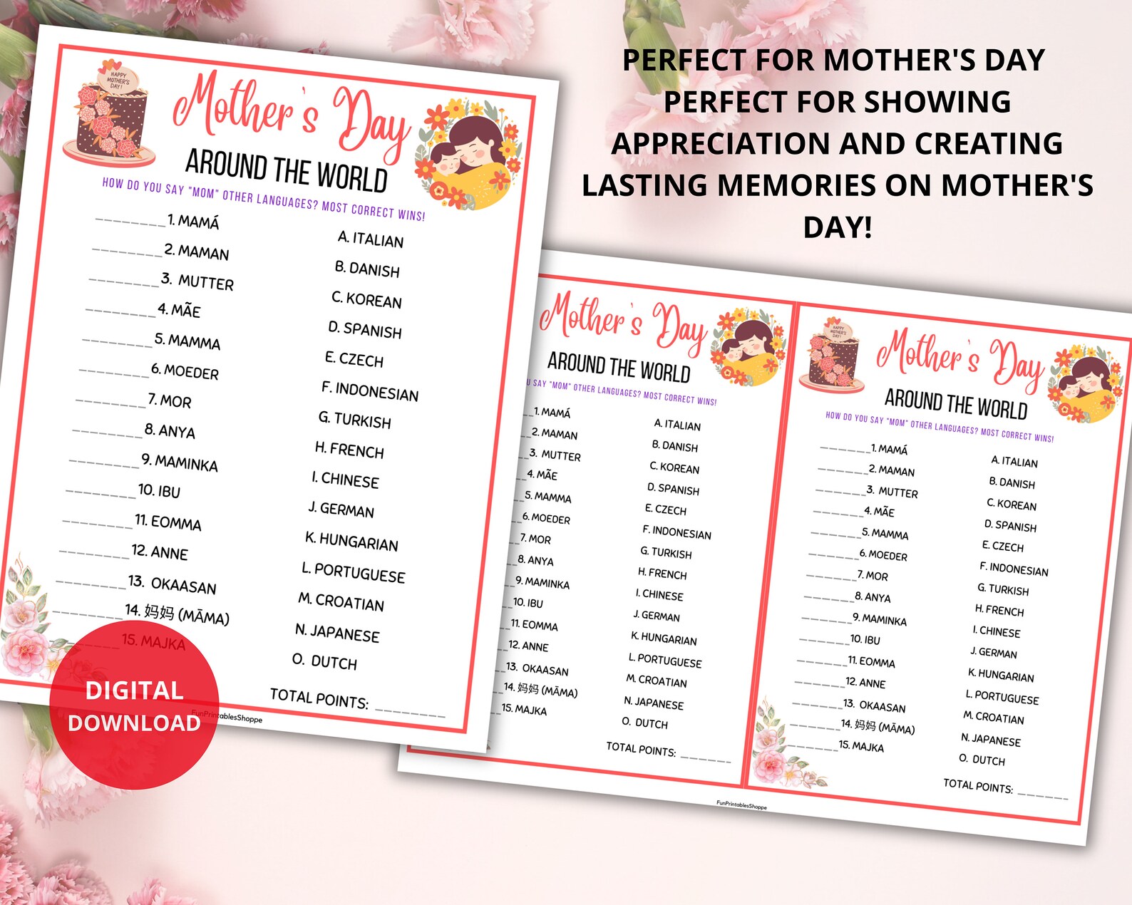 Mother's Day Around the World Game,mom Day Printable Games,family Games ...