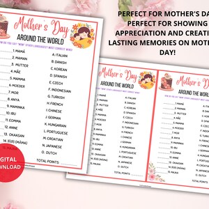 Mother's Day Around the World Game,mom Day Printable Games,family Games ...