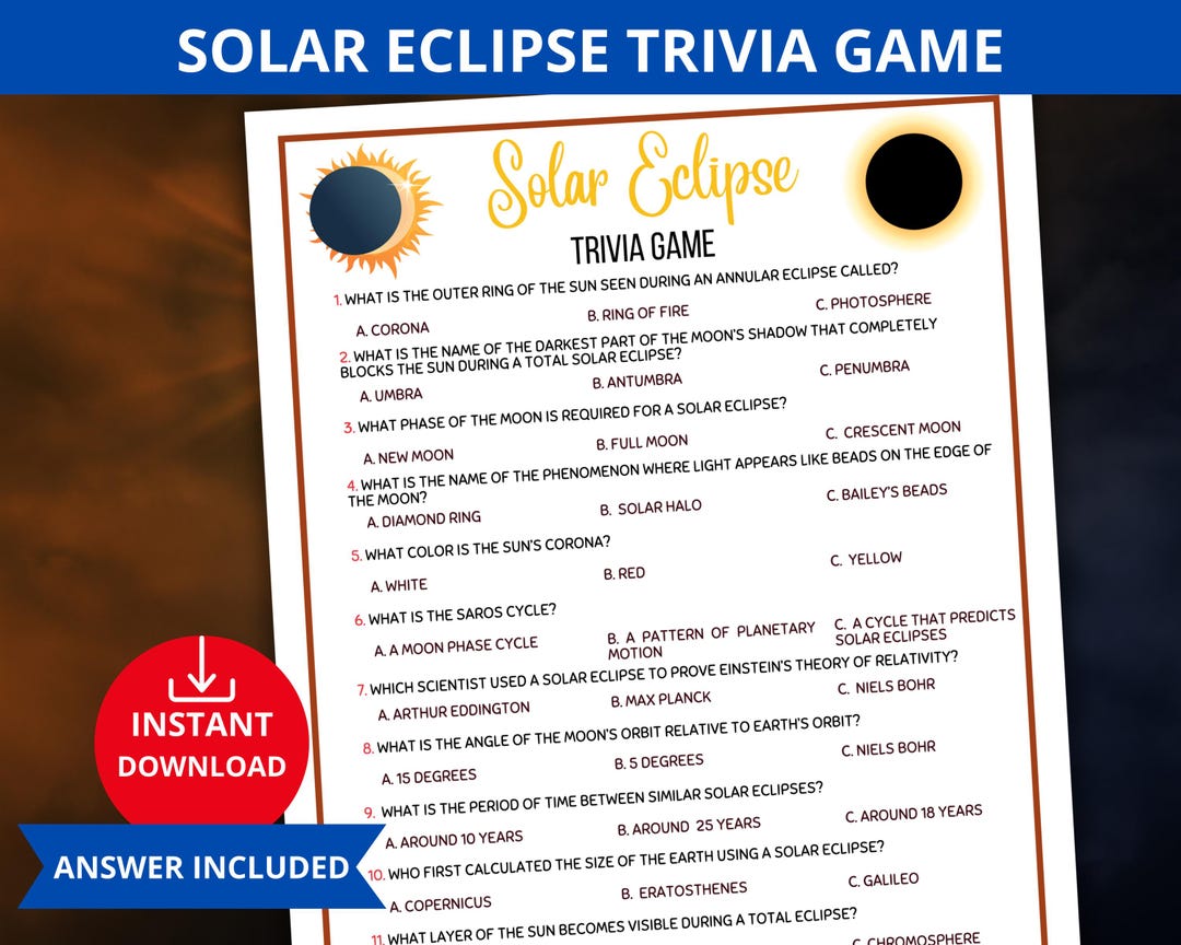 Solar Eclipse Trivia Game,eclipse Party Game for Teens,solar Eclipse ...