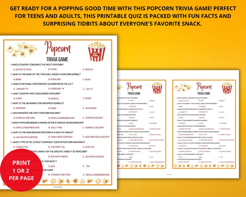 Popcorn Trivia Game,popcorn Quiz Game,food Trivia,popcorn Bar Activity ...