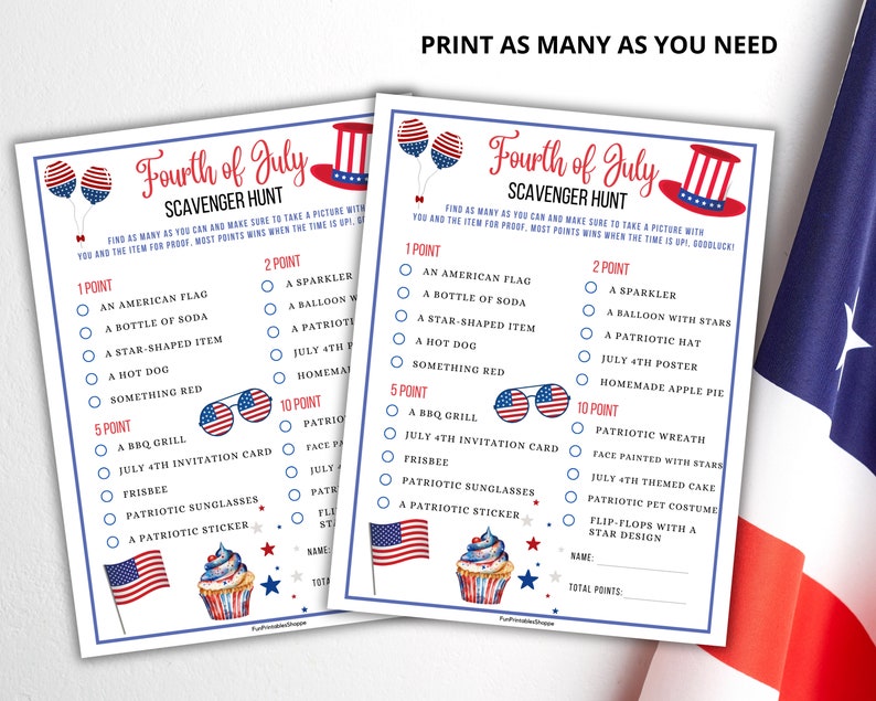 Fourth of July Scavenger Hunt,patriotic Scavenger Hunt,july 4th Party ...
