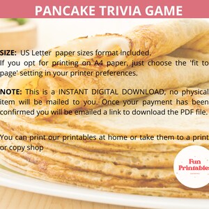 Pancake Trivia Game,pancake Day Game,pancake Quiz,pancake Party Games ...