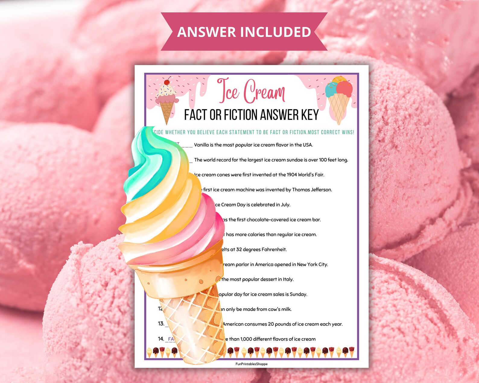 Ice Cream Fact or Fiction,ice Cream Trivia,ice Cream Social Game ...