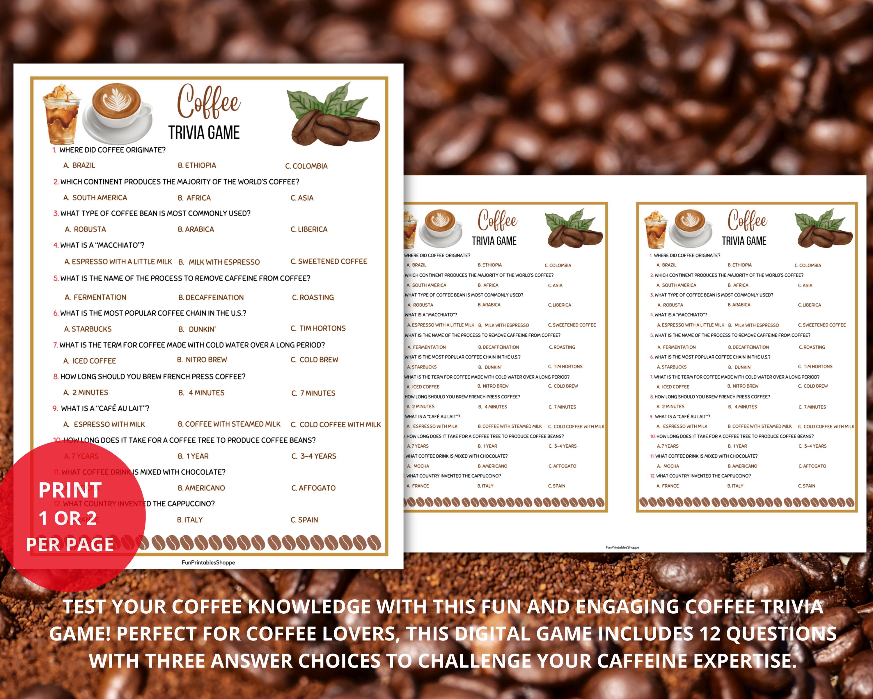 Coffee Trivia Game,coffee Shop Game,coffee Quiz,coffee Lover Game ...