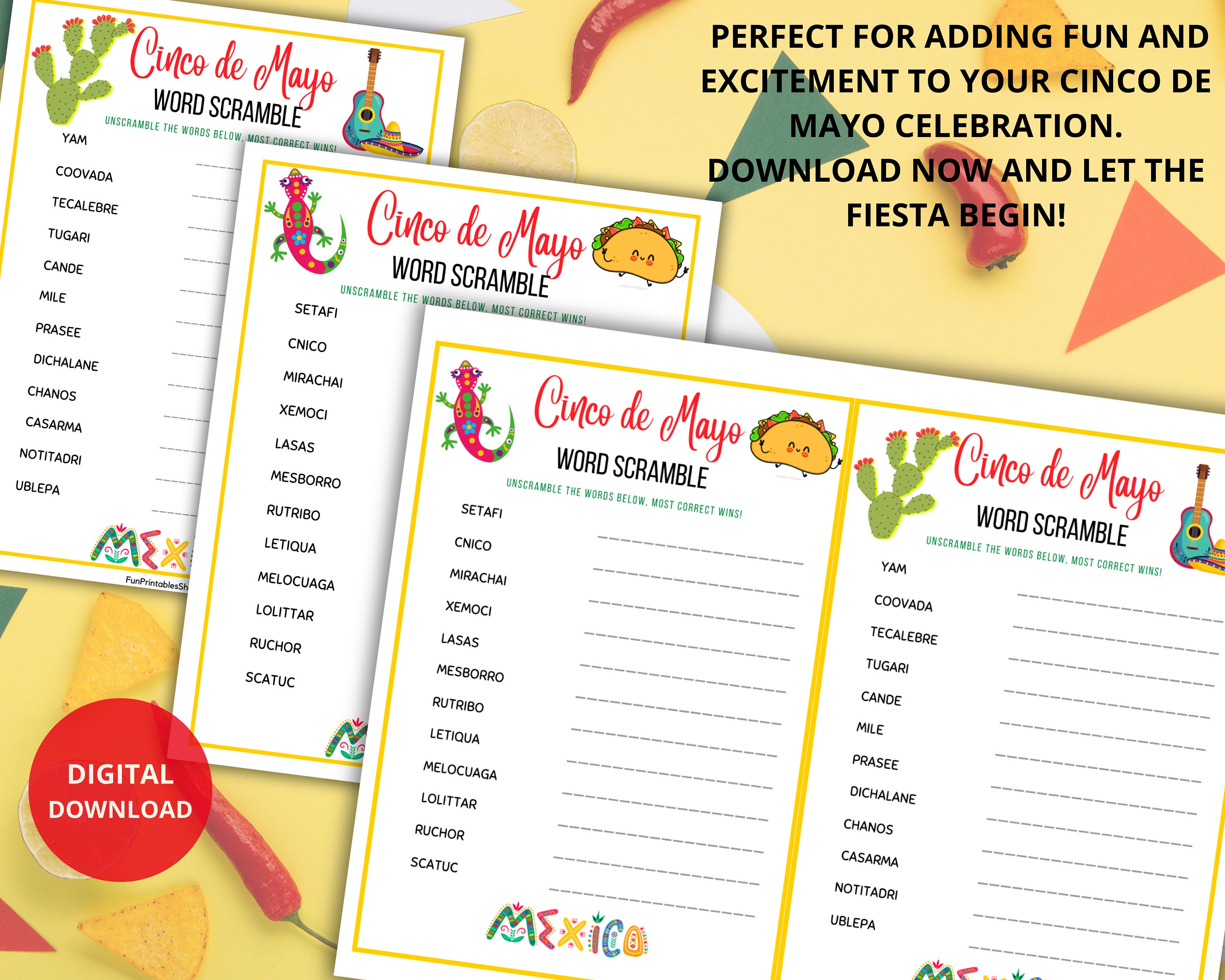 Cinco De Mayo Word Scramble Game, Word Game,mexican Party Games,cinco ...