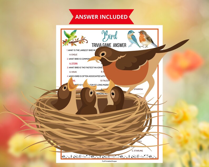 Bird Trivia Game,birds Quiz,animal Trivia,zoo Trivia,wildlife Quiz ...