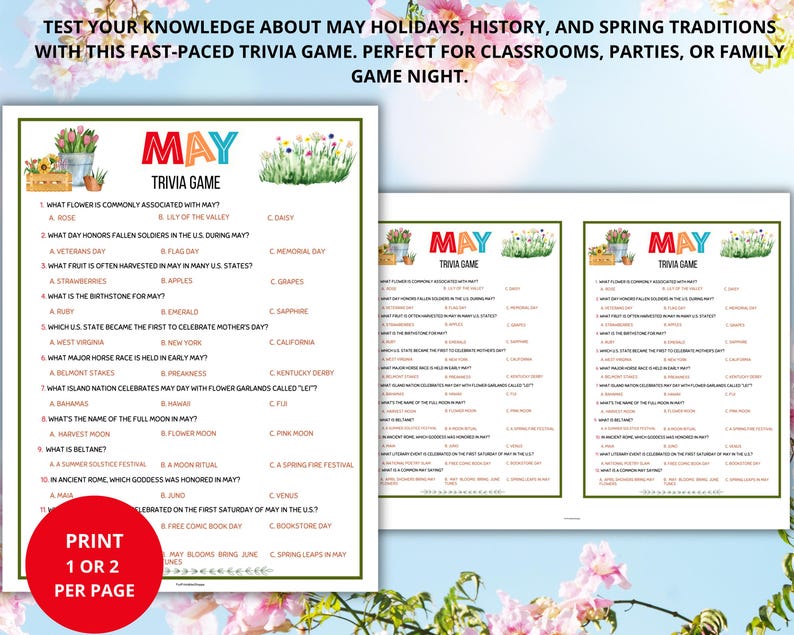 May Trivia Game,month Party Games,may Quiz Question,monthly Trivia Quiz ...