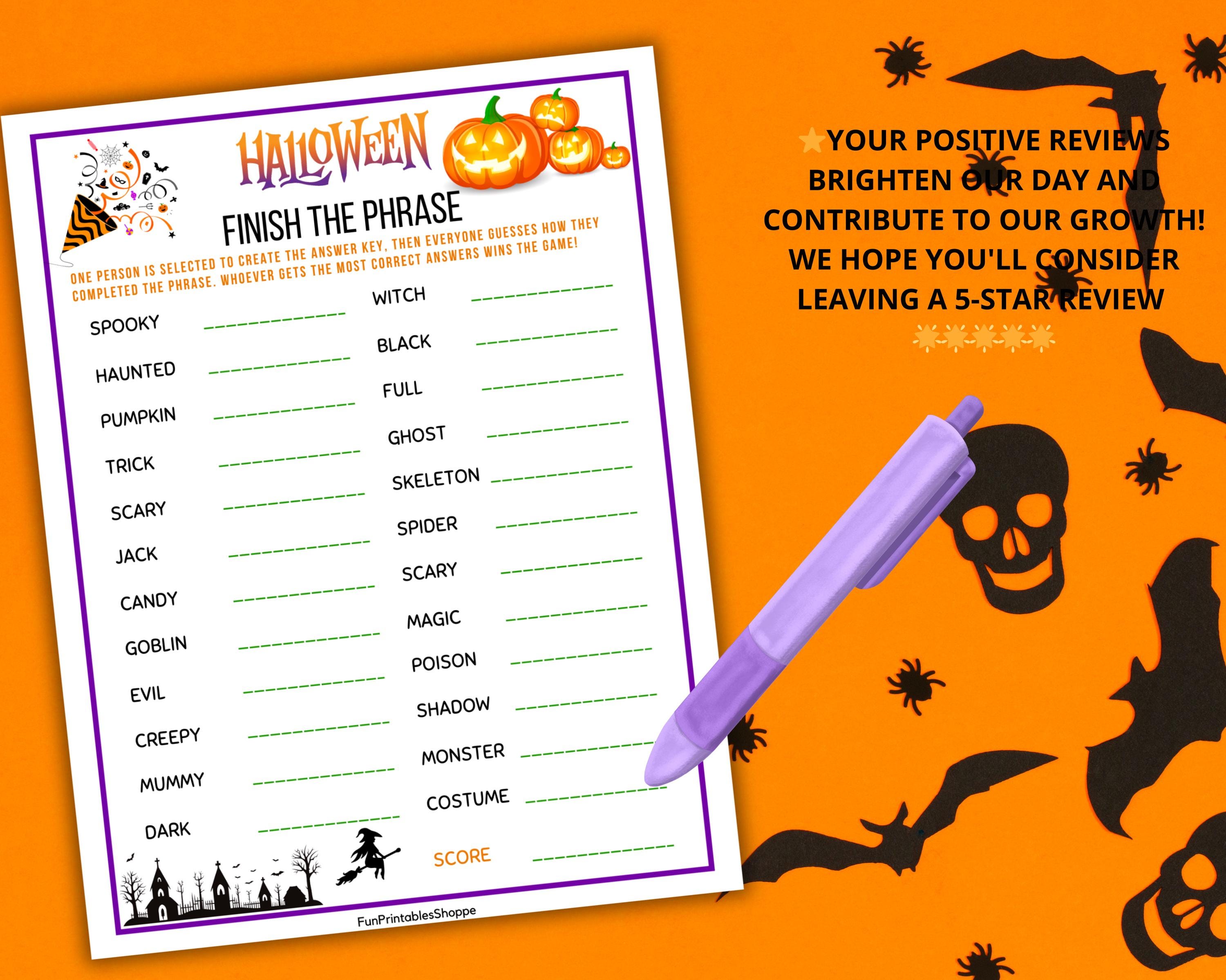 Halloween Finish the Phrase,halloween Party Game,halloween Quiz ...
