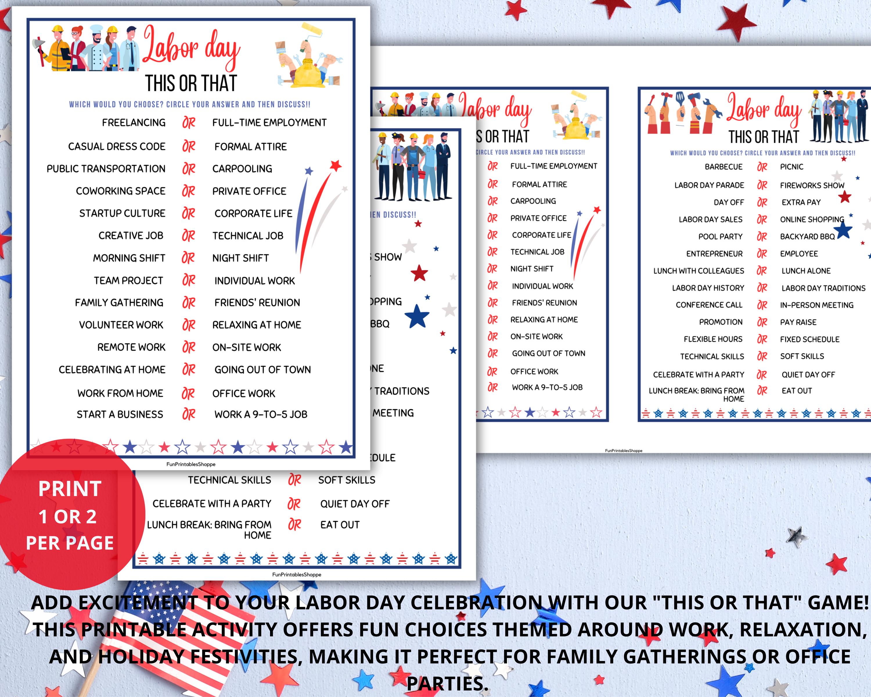 Labor Day This or That,labor Day Party Games,labor Day Activity,labor ...