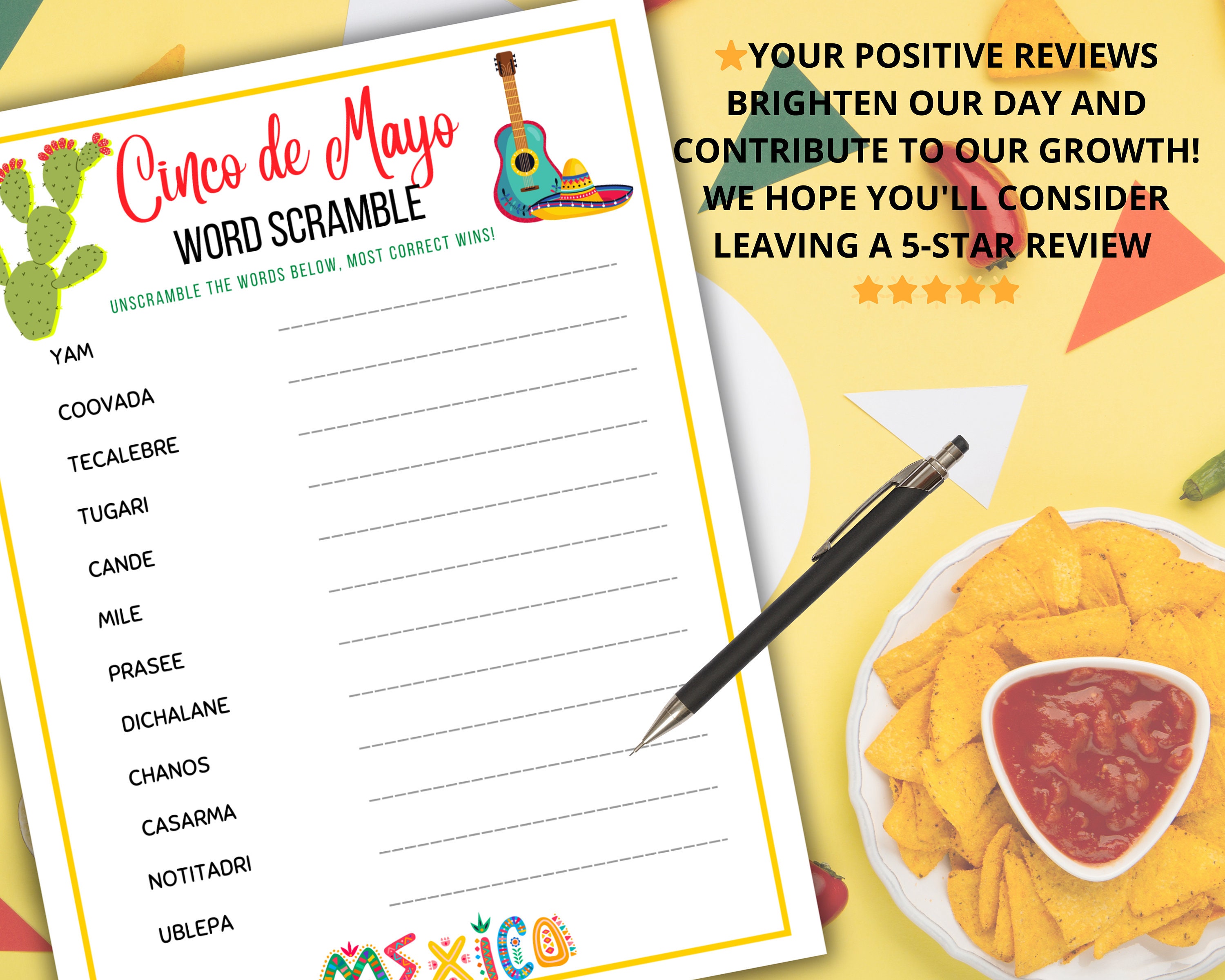 Cinco De Mayo Word Scramble Game, Word Game,mexican Party Games,cinco ...