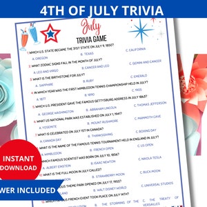 July Trivia Game,summer Trivia Quiz,july Question,summer Games,family ...