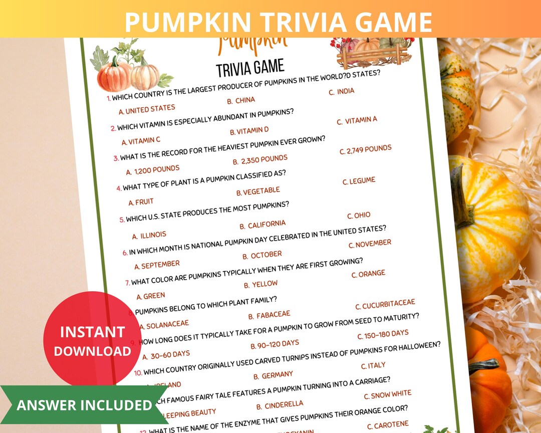 Pumpkin Trivia Game,fall Trivia,autumn Trivia,pumpkin Quiz,october ...