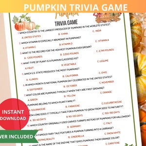 Pumpkin Trivia Game,fall Trivia,autumn Trivia,pumpkin Quiz,october ...