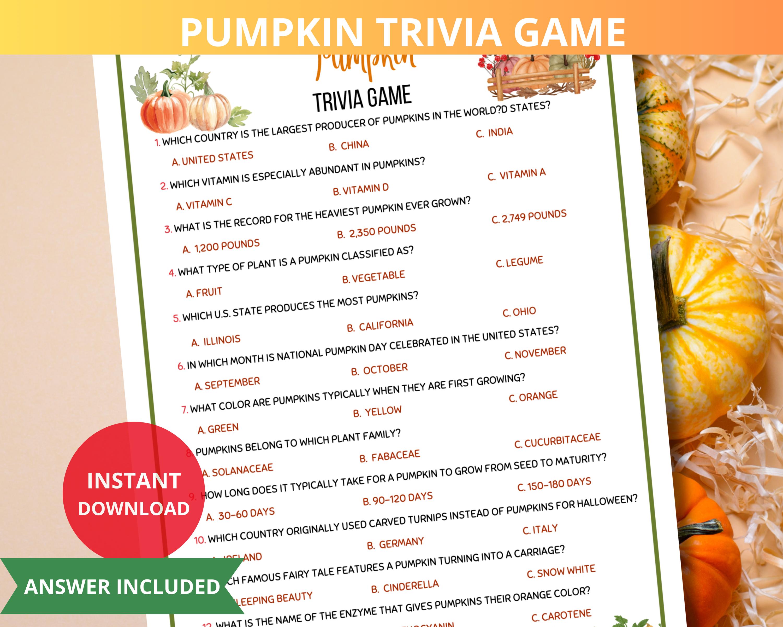Pumpkin Trivia Game,fall Trivia,autumn Trivia,pumpkin Quiz,october ...