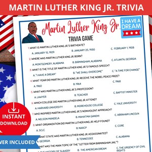Martin Luther King Jr Trivia Game,mlk Jr Day Trivia,america History ...