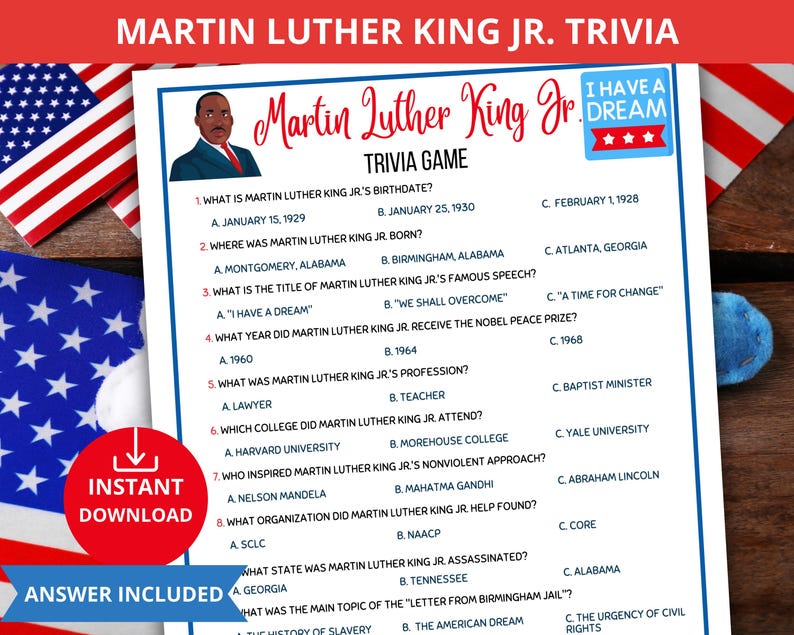 Martin Luther King Jr Trivia Game,mlk Jr Day Trivia,america History ...