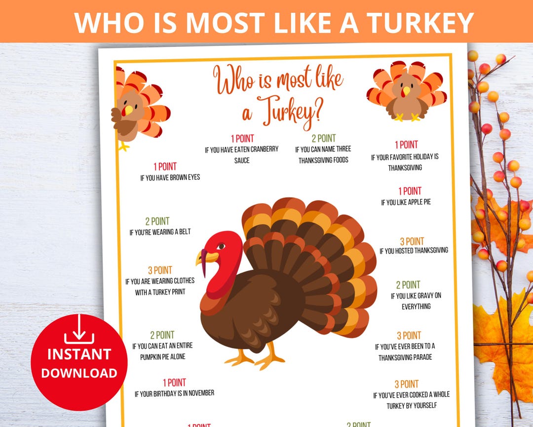 Who is Most Like a Turkey,friendsgiving Game,turkey Trivia Game ...