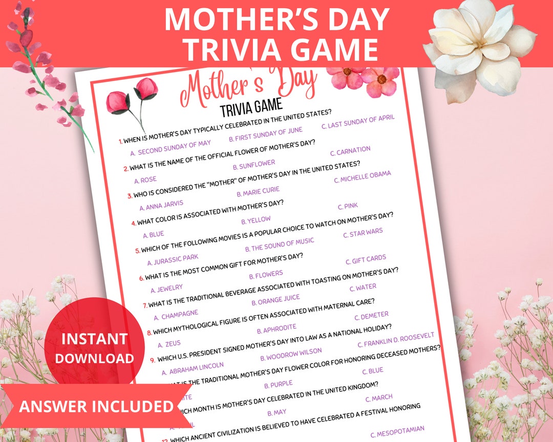 Mother's Day Trivia,mother's Day Quiz,games for Mom,mother's Day Trivia ...