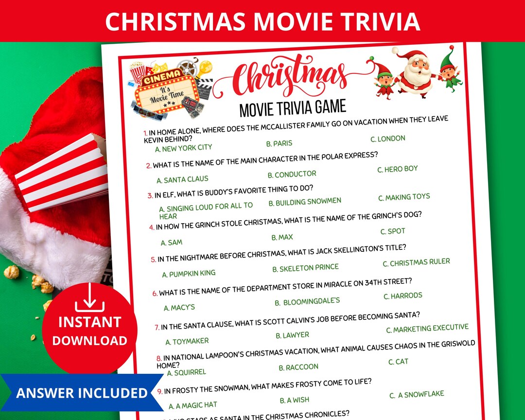 Christmas Movie Trivia Game,christmas Trivia,christmas Quiz,xmas ...