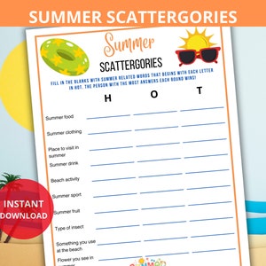 Summer Scattergories Game,summer Family Reunion,summer Fun Game,summer ...