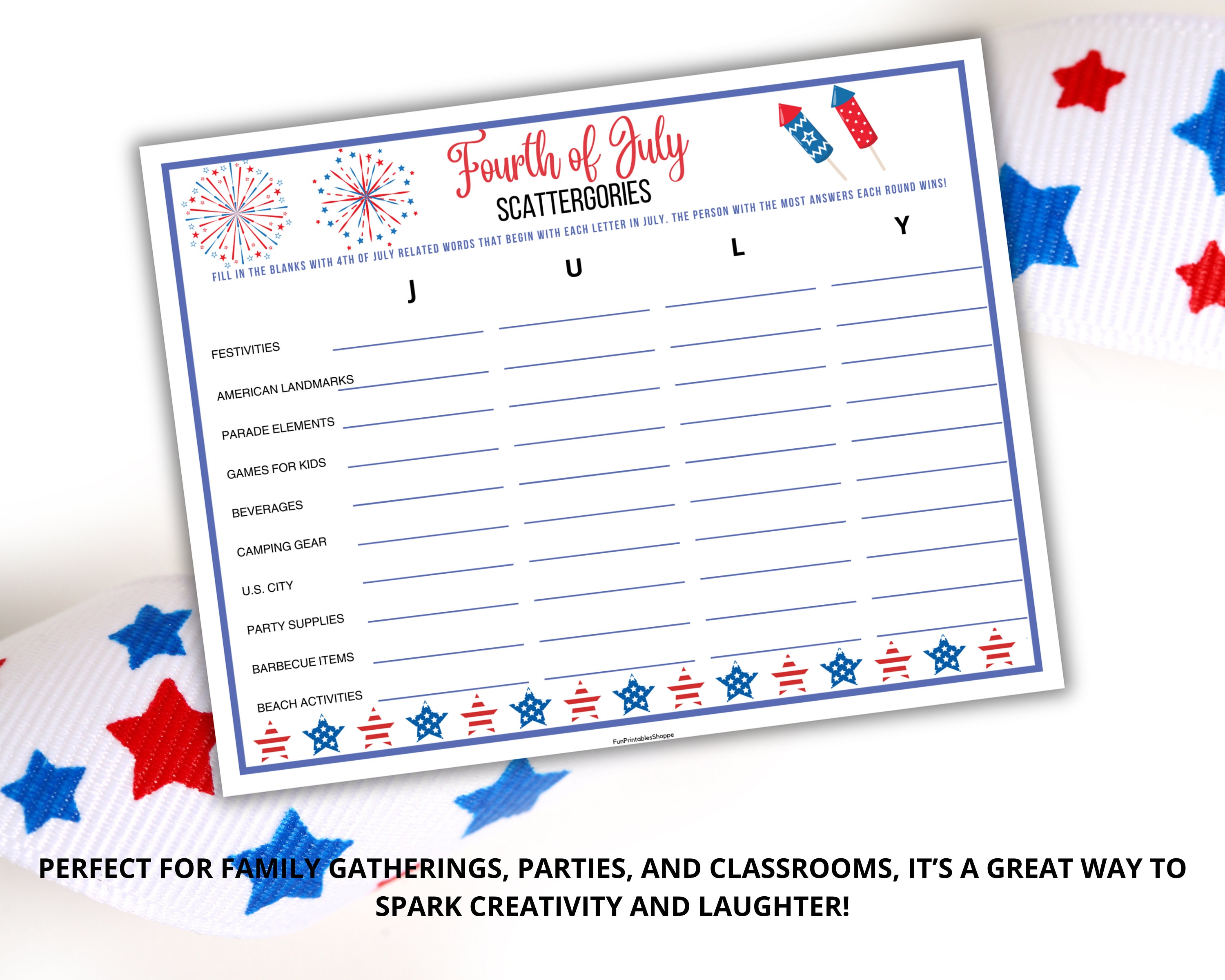 Scattergories Game,4th of July Games,fourth of July Scattergories ...