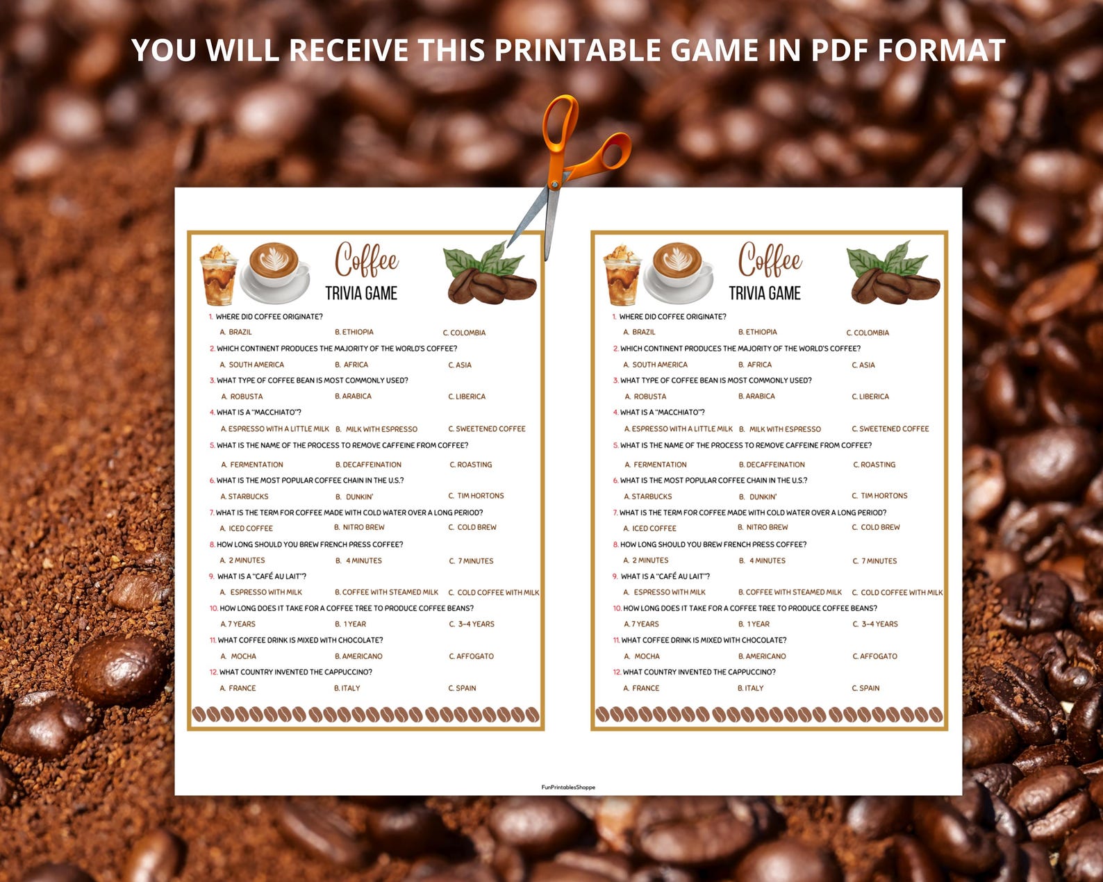 Coffee Trivia Game,coffee Shop Game,coffee Quiz,coffee Lover Game ...