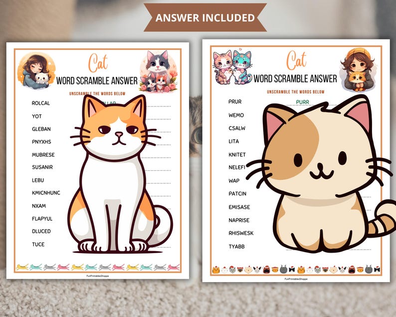 Cats Word Scramble,cat Party Game,word Search,cat Birthday Party ...