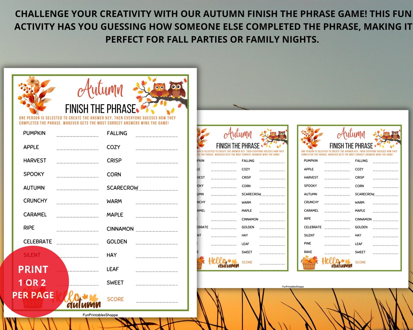 Fall Finish the Phrase,autumn Party,fall Activities,fun Harvest Game ...
