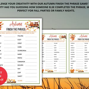 Fall Finish the Phrase,autumn Party,fall Activities,fun Harvest Game ...