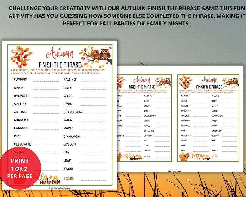 Fall Finish the Phrase,autumn Party,fall Activities,fun Harvest Game ...