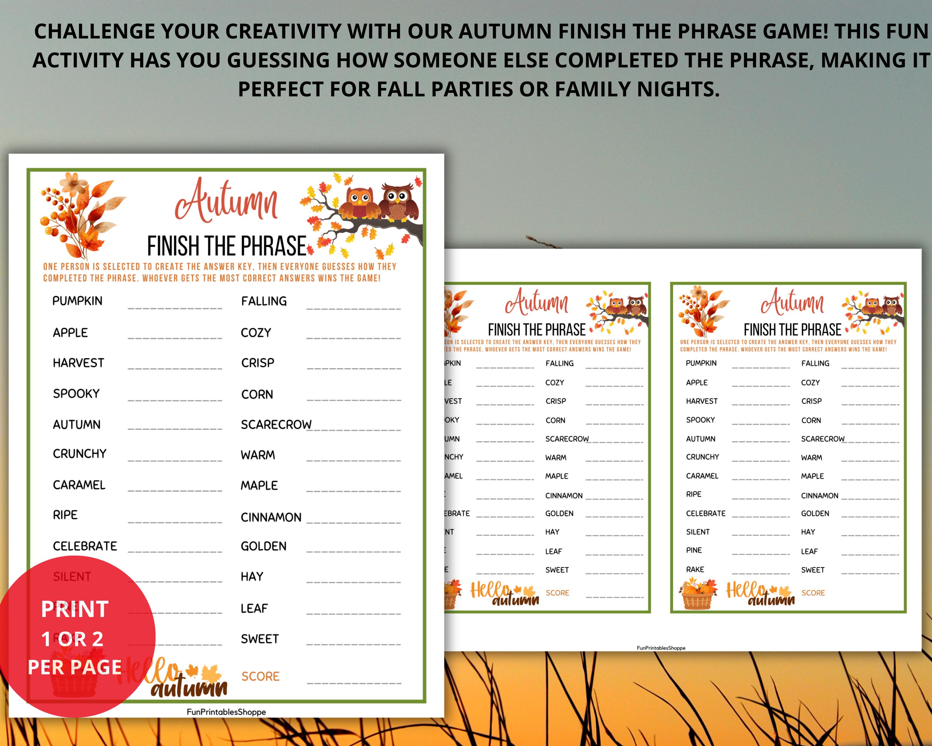 Fall Finish the Phrase,autumn Party,fall Activities,fun Harvest Game ...
