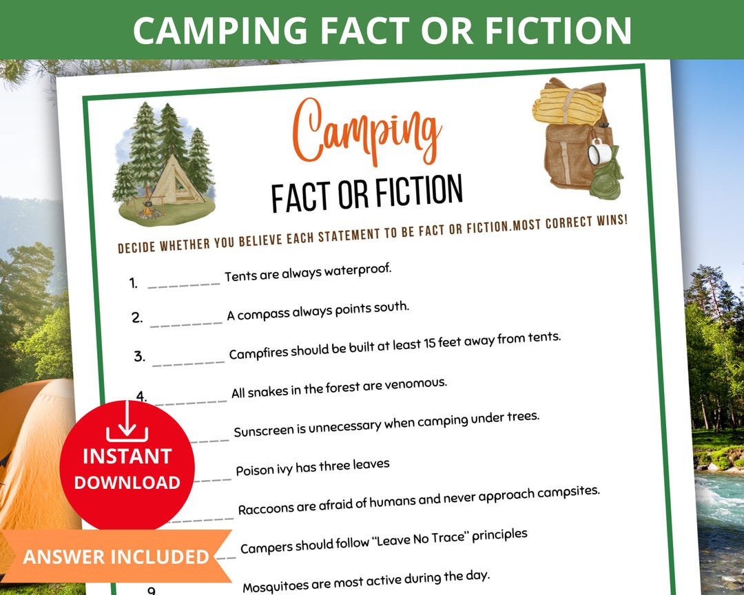 Camping Fact or Fiction,camping Trivia Game,camping Quiz,camp True or ...
