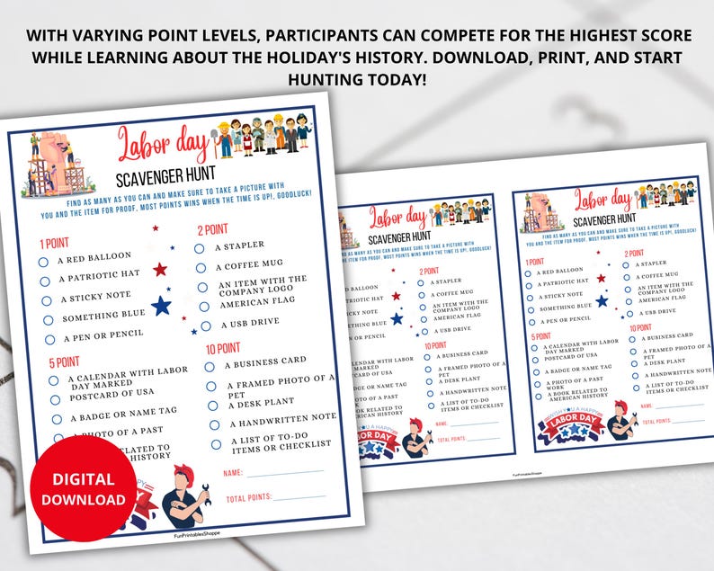 Labor Day Scavenger Hunt,labor Day Treasure Hunt,america Scavenger Hunt ...