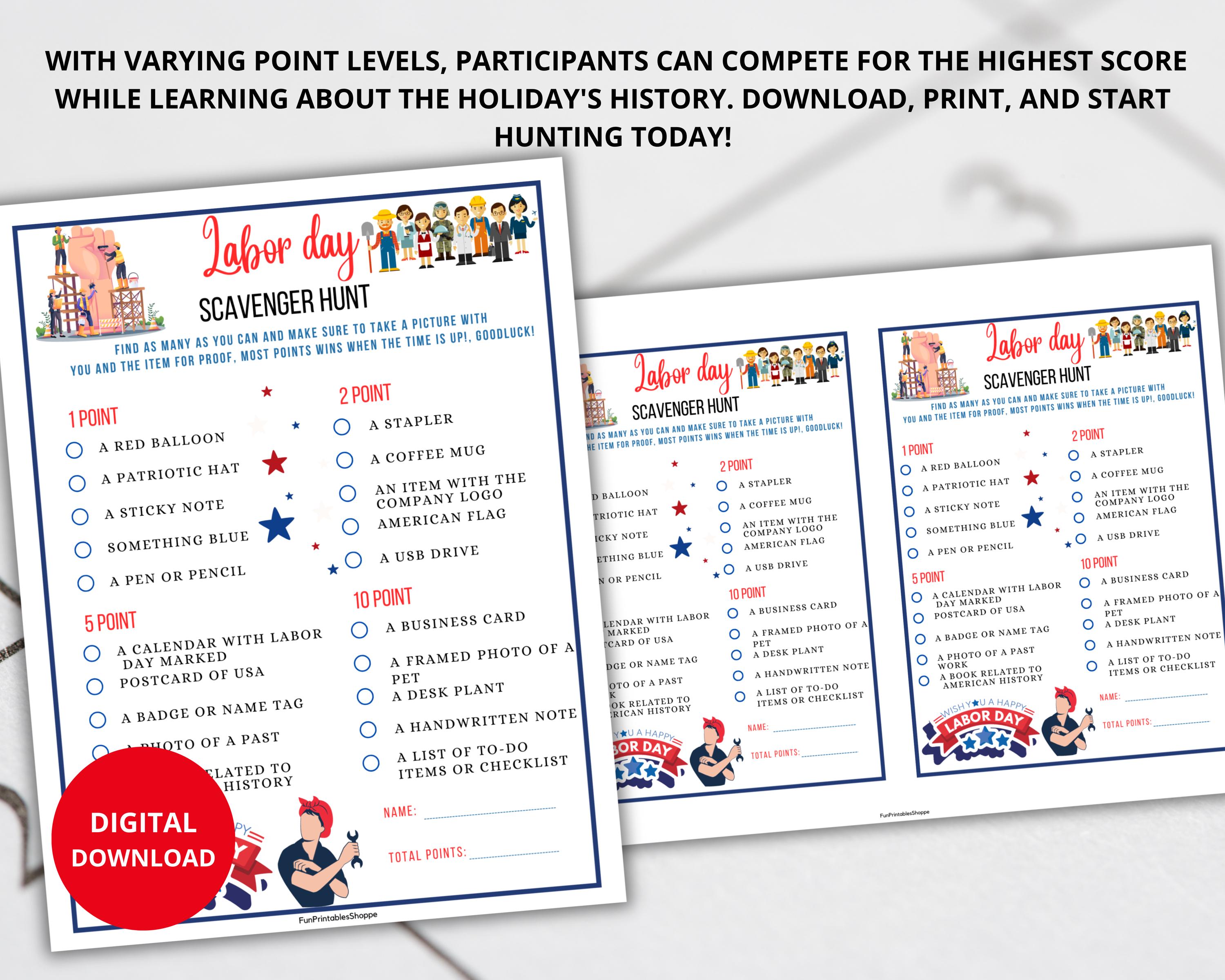 Labor Day Scavenger Hunt,labor Day Treasure Hunt,america Scavenger Hunt ...