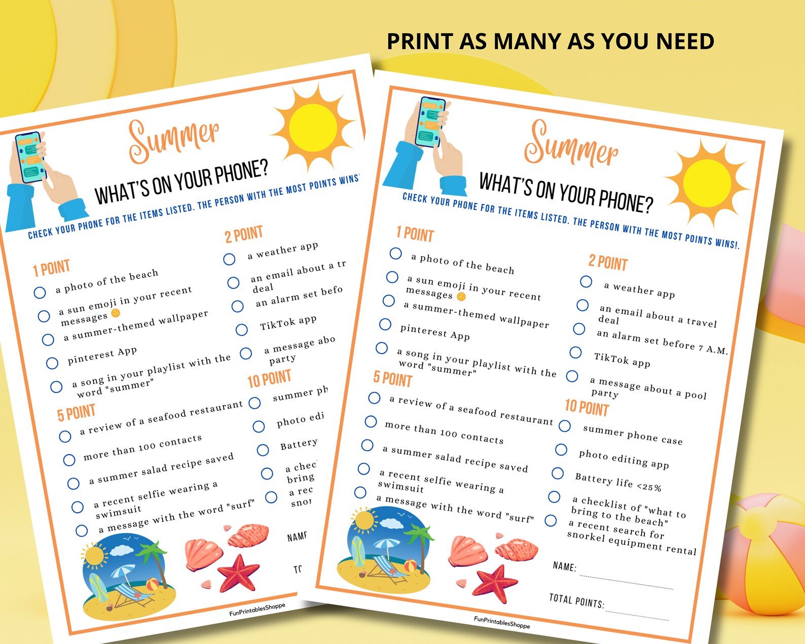 Summer Whats in Your Phone,summer Party Game,phone Game,pool Party ...