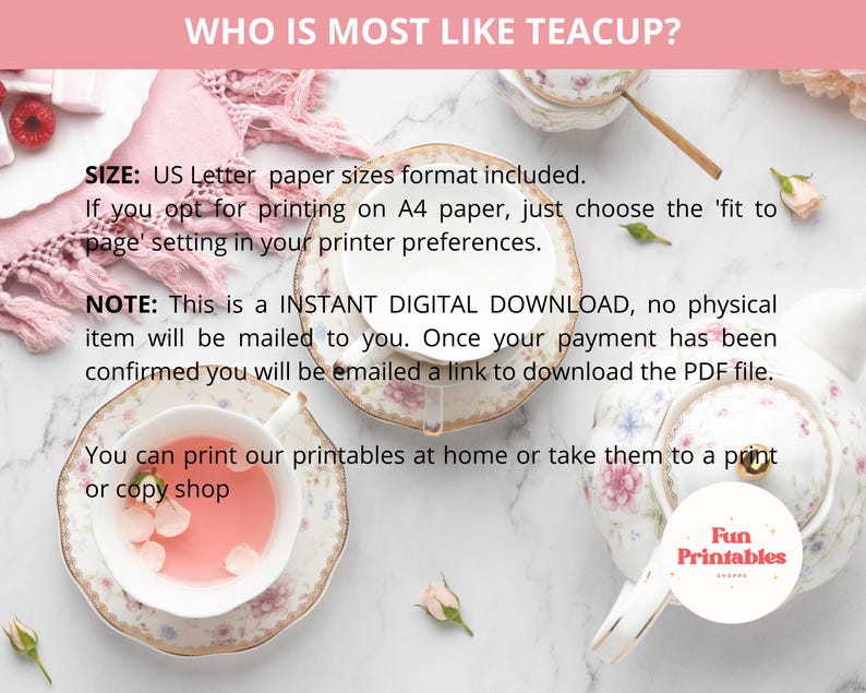 Tea Party Games,who is Most Like the Teacup,tea Party Birthday Games ...