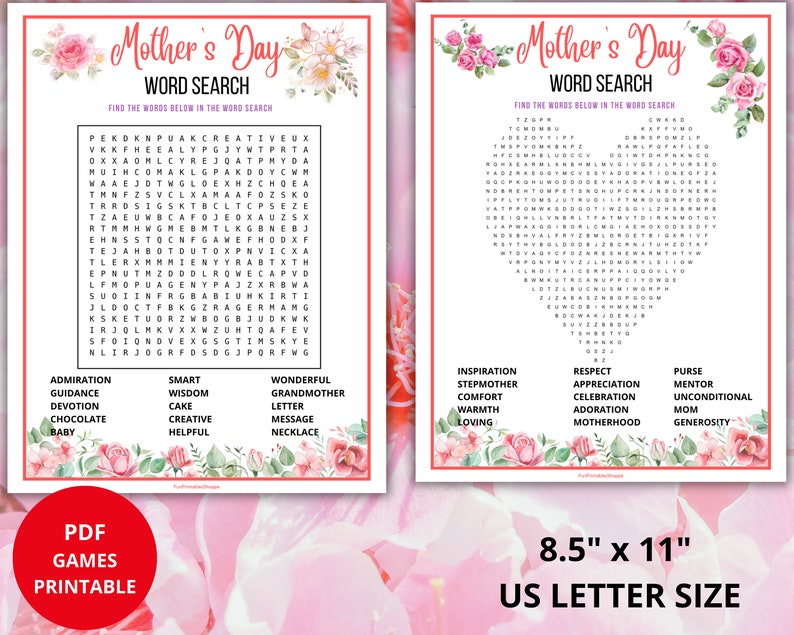 Mother's Day Word Search,mother's Day Games,mom Word Search,mom Party ...