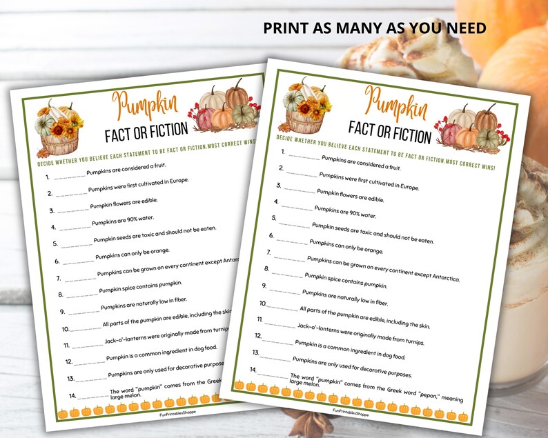 Pumpkin Trivia,pumpkin Fact or Fiction,fall Party Games,true or False ...