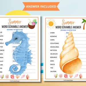 Summer Word Scramble,summertime Games,summer Party Games,summer ...