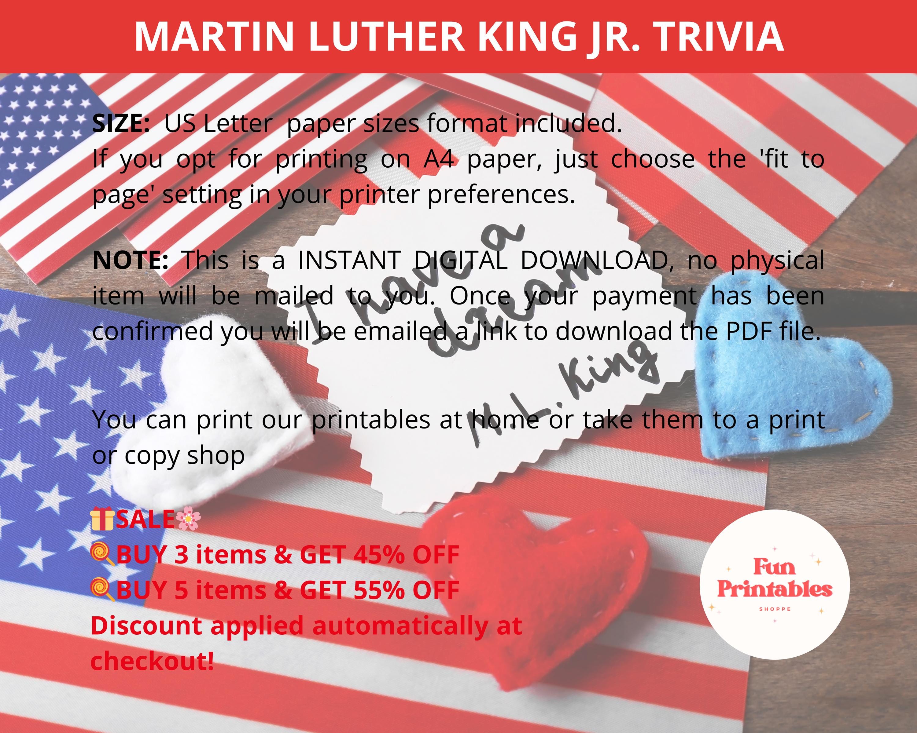 Martin Luther King Jr Trivia Game,mlk Jr Day Trivia,america History ...
