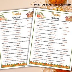 Pumpkin Trivia Game,fall Trivia,autumn Trivia,pumpkin Quiz,october ...
