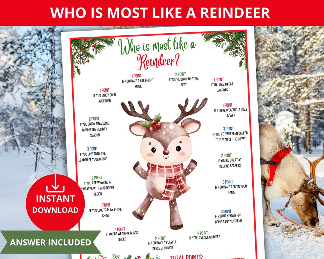 Who is Most Like Reindeer Game,holiday Reindeer Trivia,christmas Party ...