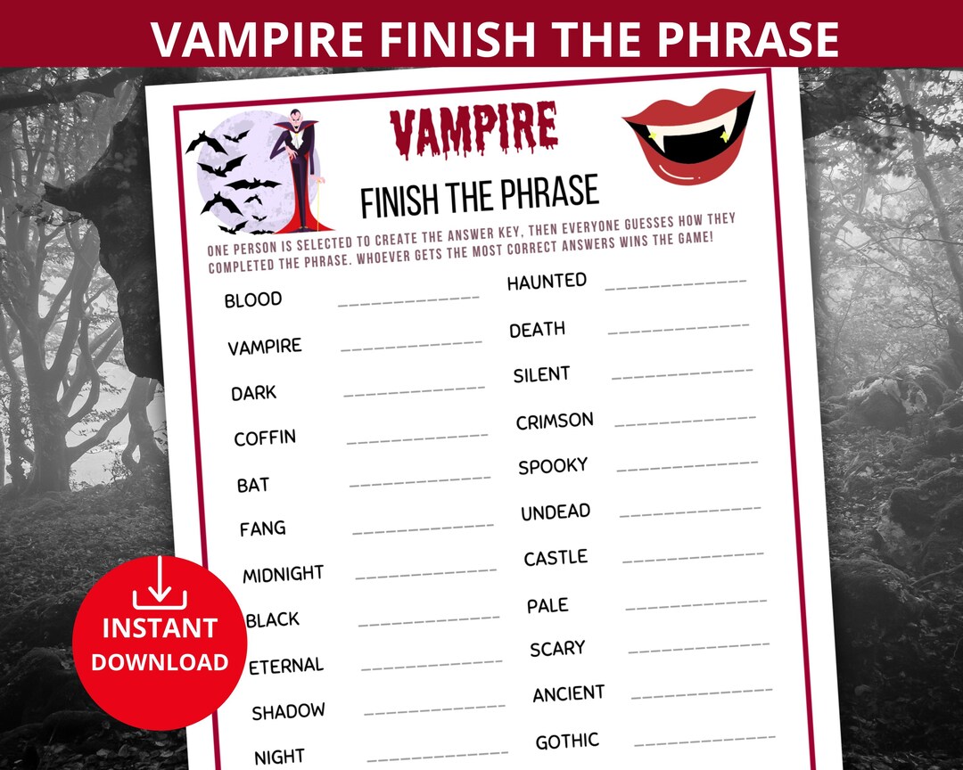 Vampire Party Game,vampire Finish the Phrase,halloween Party Game ...