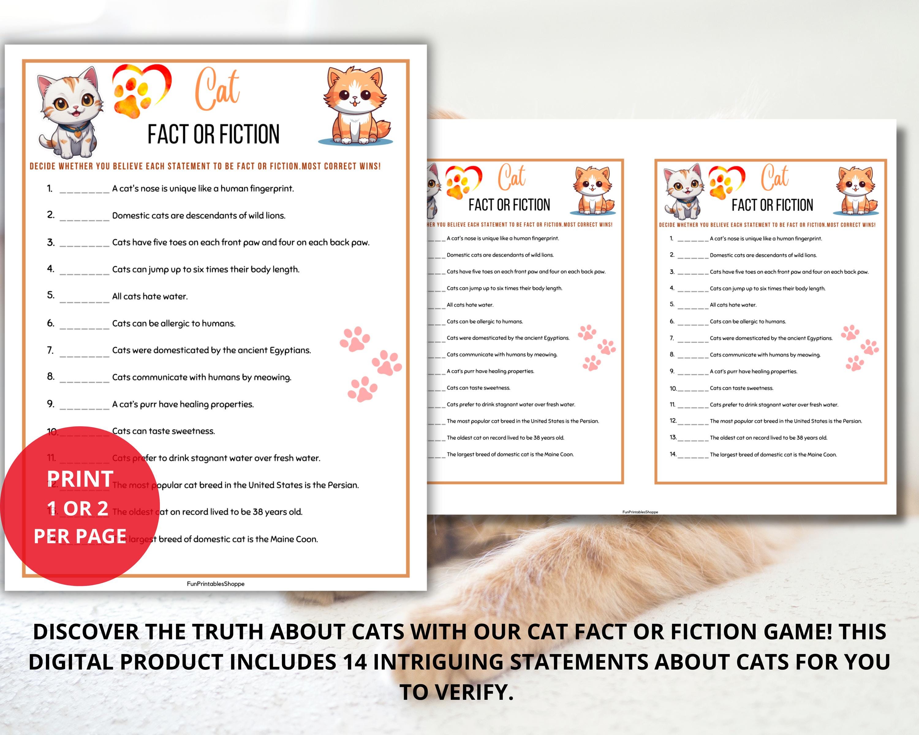 Cat Trivia,cat Fact or Fiction,cat Party Game,cat Lovers,true or False ...