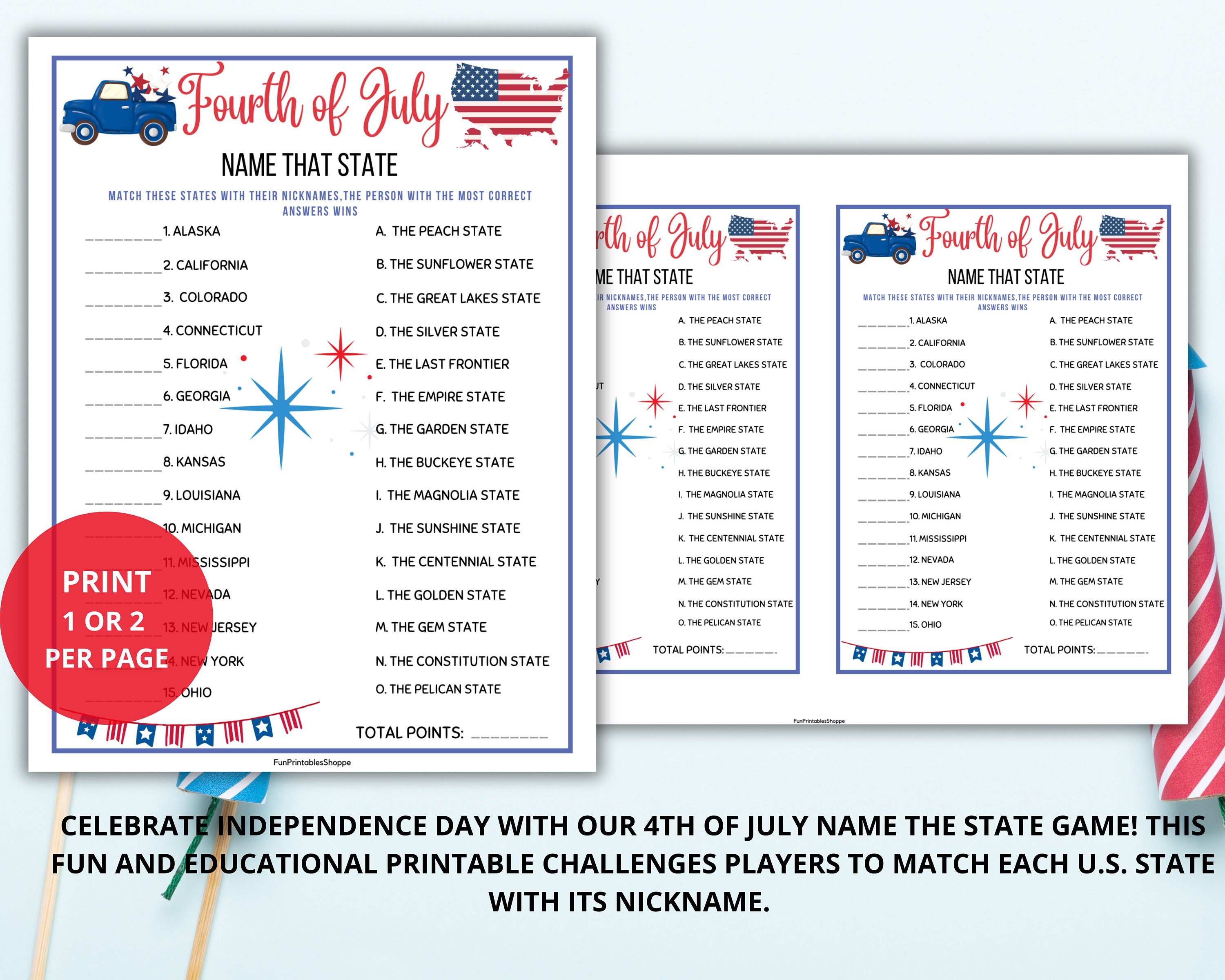 4th of July State Nickname Game,fourth of July Name That U.S. State ...