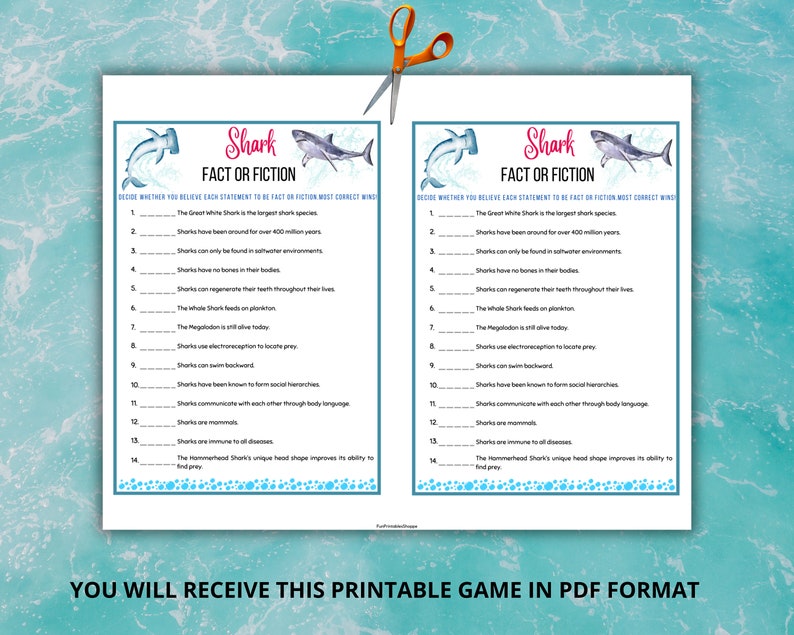 Shark Fact or Fiction,shark Trivia Game,summertime Game,beach Games ...