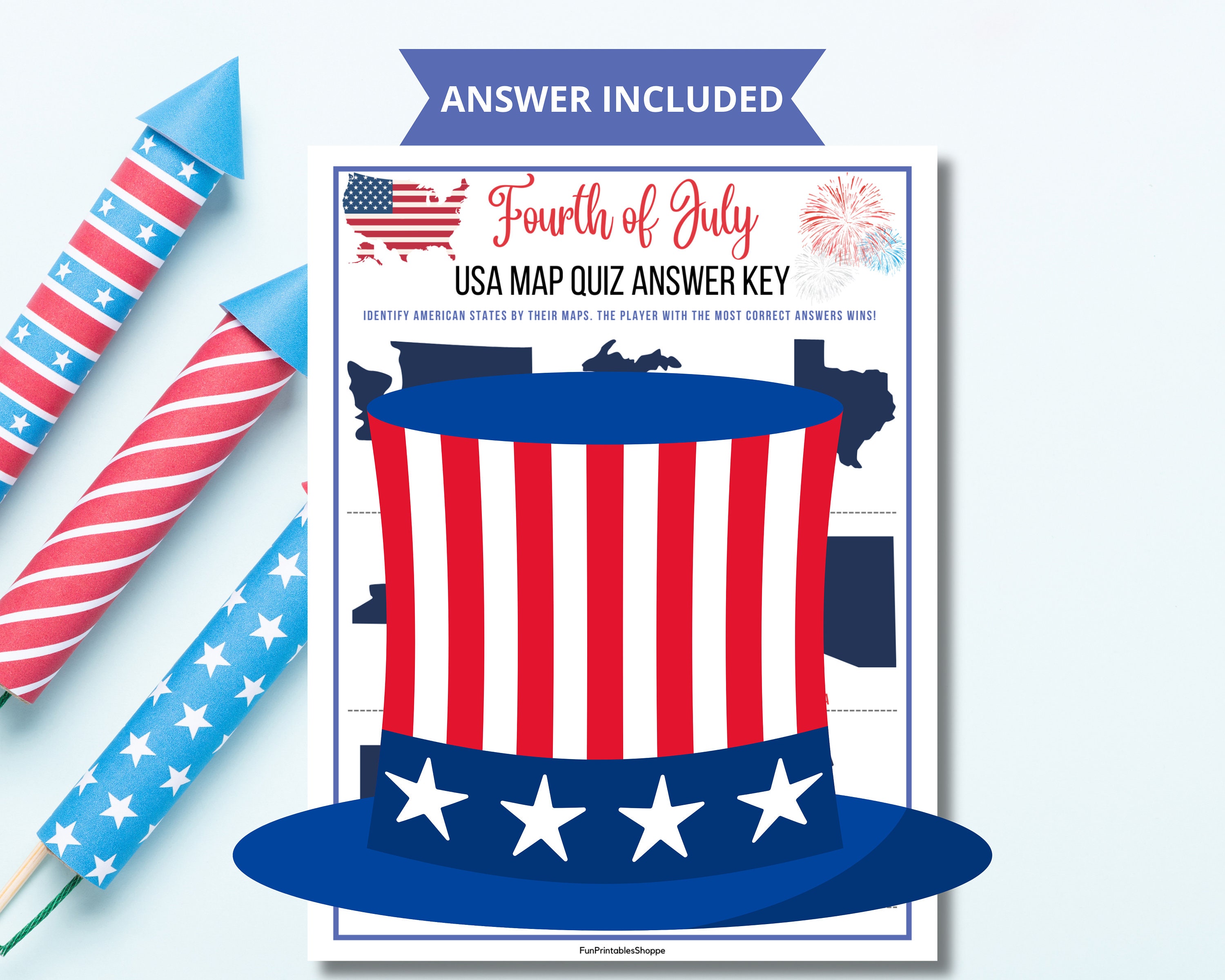 United States Map Quiz,patriotic Trivia,4th of July Activity,us ...