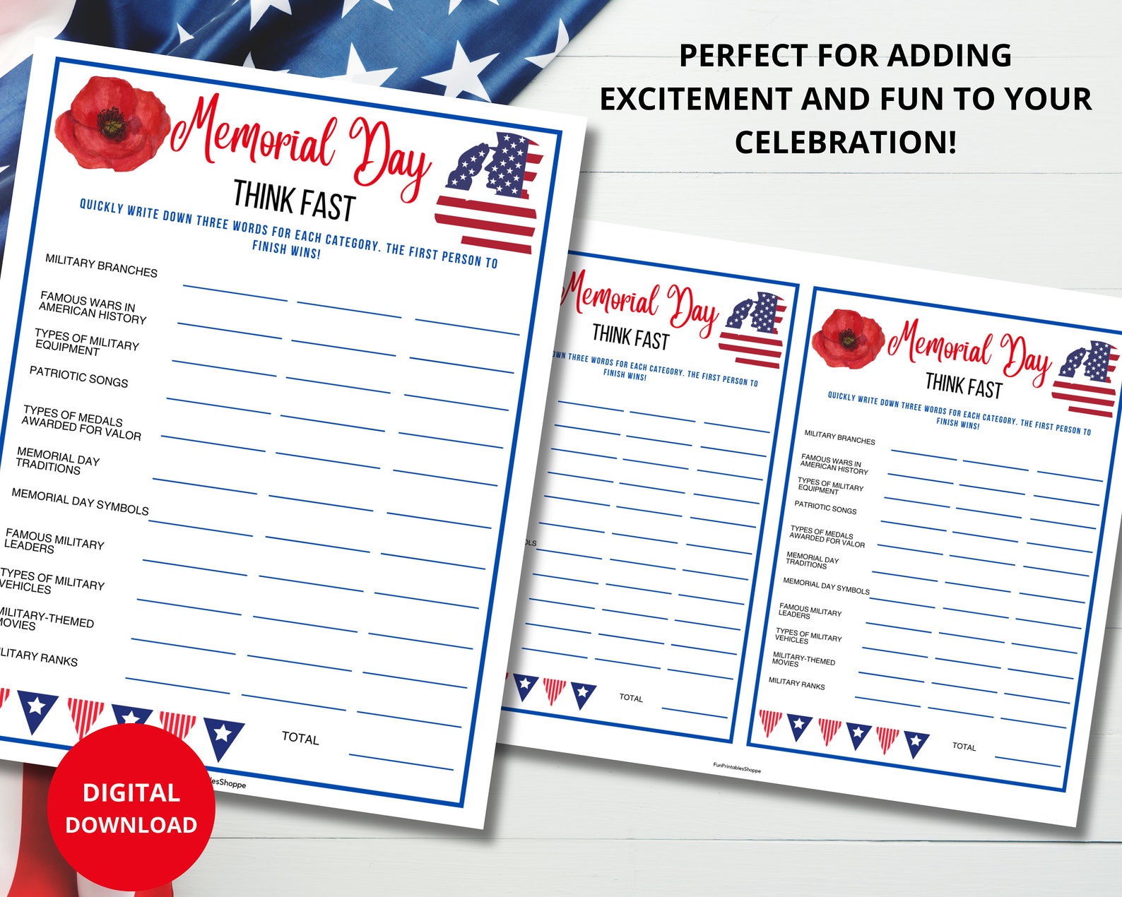 Memorial Day Think Fast,memorial Day Games,quick Think,memorial Day ...