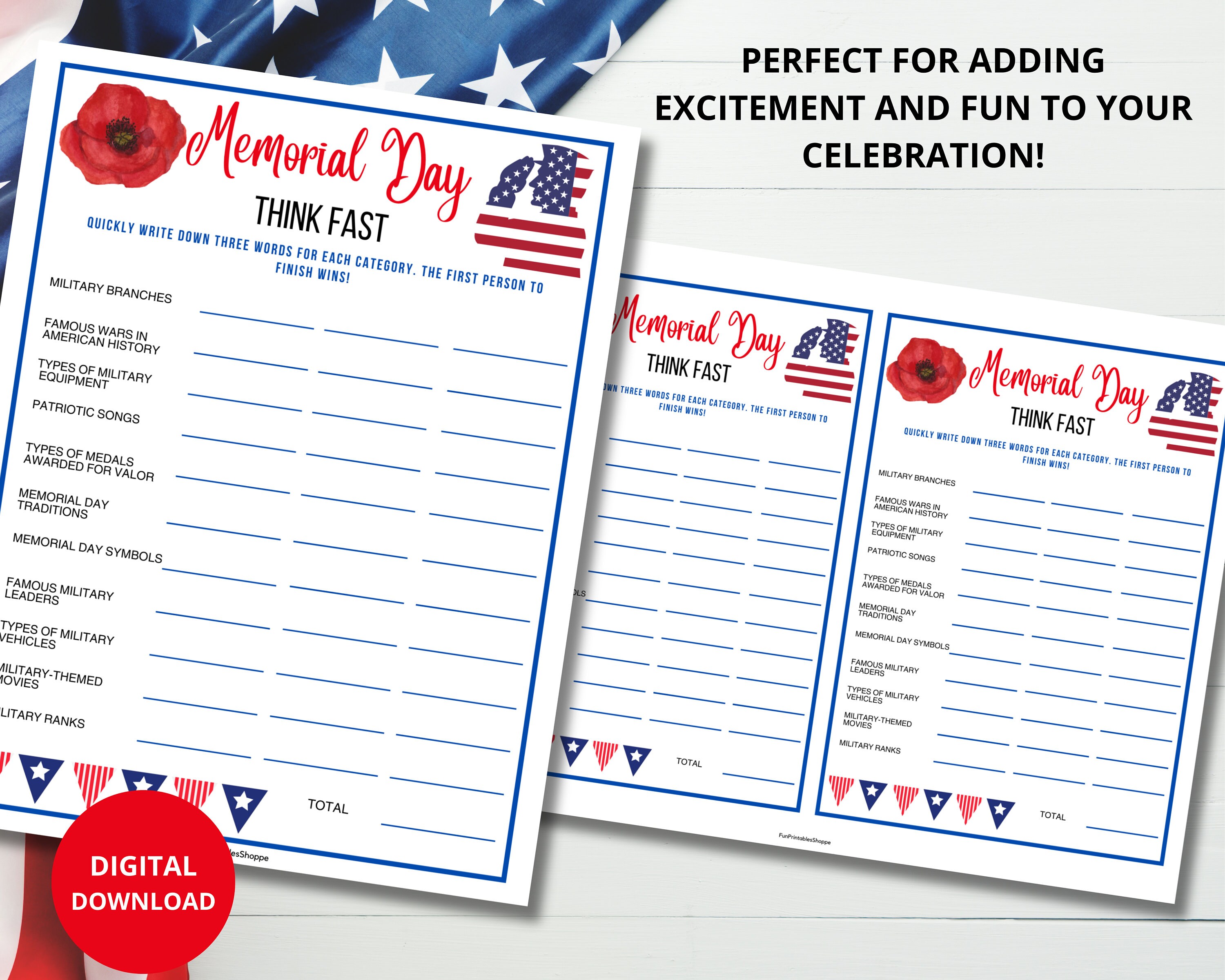 Memorial Day Think Fast,memorial Day Games,quick Think,memorial Day ...